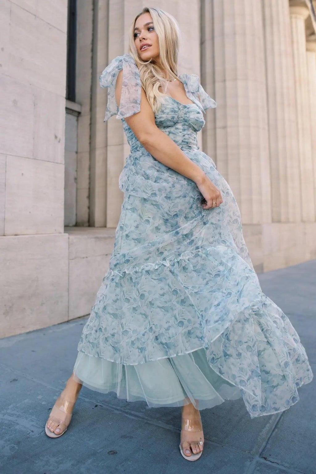 Sweet Serenade Green & Blue Floral Corset Maxi Dress | JO+CO