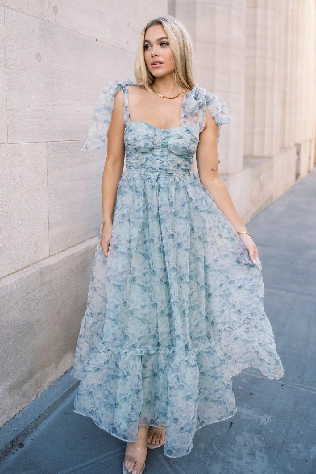 Sweet Serenade Green & Blue Floral Corset Maxi Dress | JO+CO