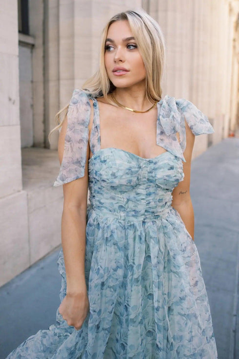 Sweet Serenade Green & Blue Floral Corset Maxi Dress | JO+CO